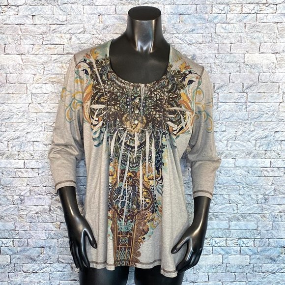K Jordan | Tops | K Jordan Abstract Bird Like Print Blouse | Poshmark